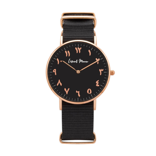Arabic Numeral Watch | Black Nato & Rose Gold | Crscnt Moon
